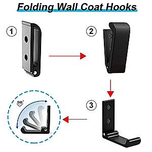 Aothpher 5 Pack Folding Coat Hooks Heavy Duty Aluminum Alloy Wall Hooks for Hanging Robe, Coat, Towel, Keys, Bags, Home, Kitchen, Bathroom Wall Mounted,Matte Black
