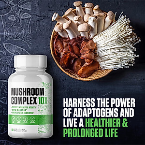 Mushroom Complex 10x Power | #1 Rated Mushroom Supplement w/Cordyceps, Reishi, Shiitake, Lions Mane + More | Boost Immune System, Nootropics, Mental Clarity, Support Overall Health & Wellness