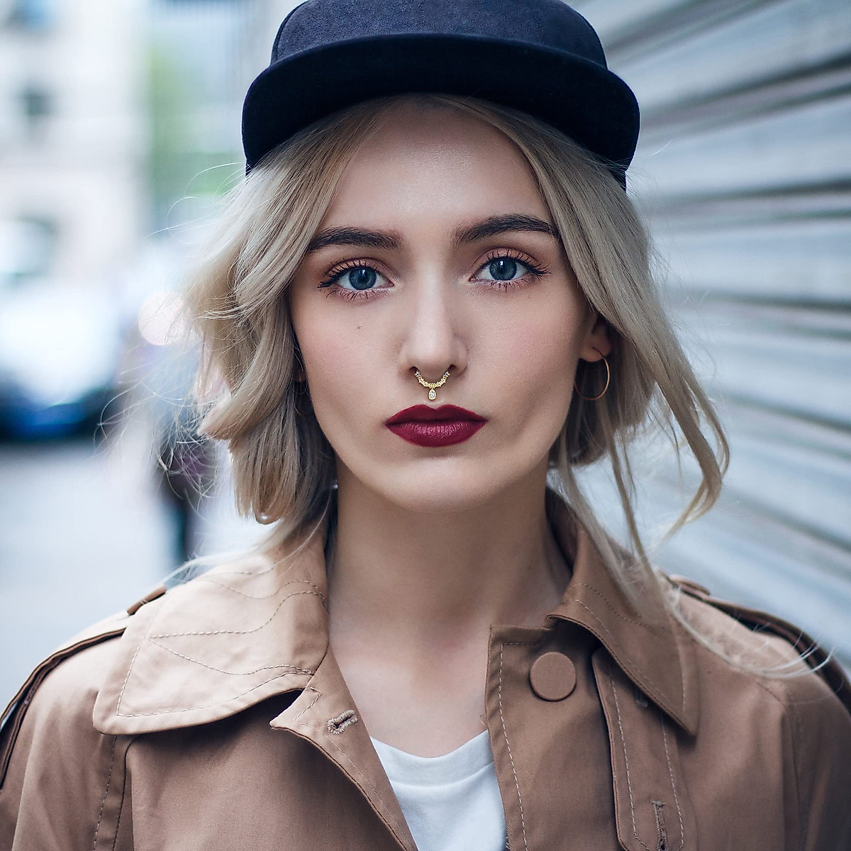 FIBO STEEL 16G Septum Ring Septum Piercing Jewelry for Women Stainless Steel Septum Nose Rings Horseshoe Cartilage Hoop Helix Tragus Piercing Jewerly Gold-tone 8mm