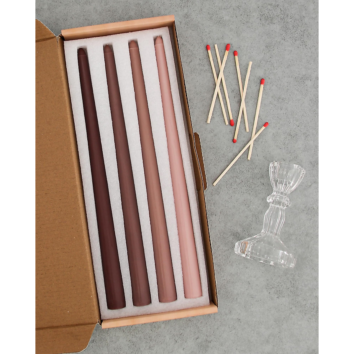 Viyffo 12 Inch Brown Taper Candles Set of 4 Unscented Smokeless Long Tall Tapered Candle for Candlesticks Sticks Wedding Advent Home Decor Dinner Christmas