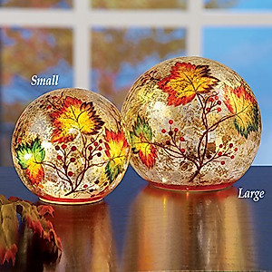 Collections Etc Lighted Fall Leaf Glass Crackle Ball