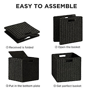 UBBCARE 3 Pack Wicker Basket, 11.8L×11.8H×11W inch Woven Paper Rope Storage Baskets for shelves, Foldable Cube Storage bin with Handle, Storage Basket for Organizing & Decor, Black