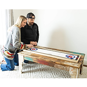Yard Games Curling and Shuffleboard 2 in 1 Table Top Game with 8 Rolling Discs