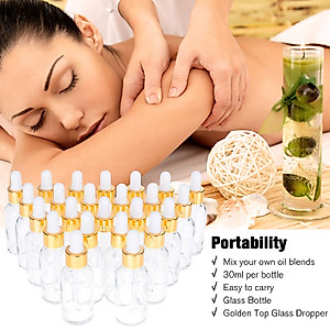 PrettyCare 1oz Glass Dropper Bottle 24 Pack Clear Glass Bottles Empty with 2 Funnels & 2 Long Pipettes, 30ml Eye Dropper Bottles for Essential/Cuticle/Body Oils, Tincture