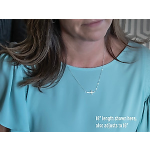 EFYTAL Dainty Sterling Silver Sideways Cross Necklace for Women, Baptism Gifts for women, Confirmation Gifts for Teen, First Communion Gifts, Christian Jewelry, Catholic Gifts for Women