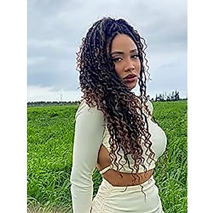 6 Packs Curly Goddess Faux Locs Crochet Hair for Black Women, 18 Inch Goddess Locs Crochet Hair Hippie Locs Synthetic Braids, Boho Style Hair Extensions (18 Inch, 6 Packs, T1B/30)