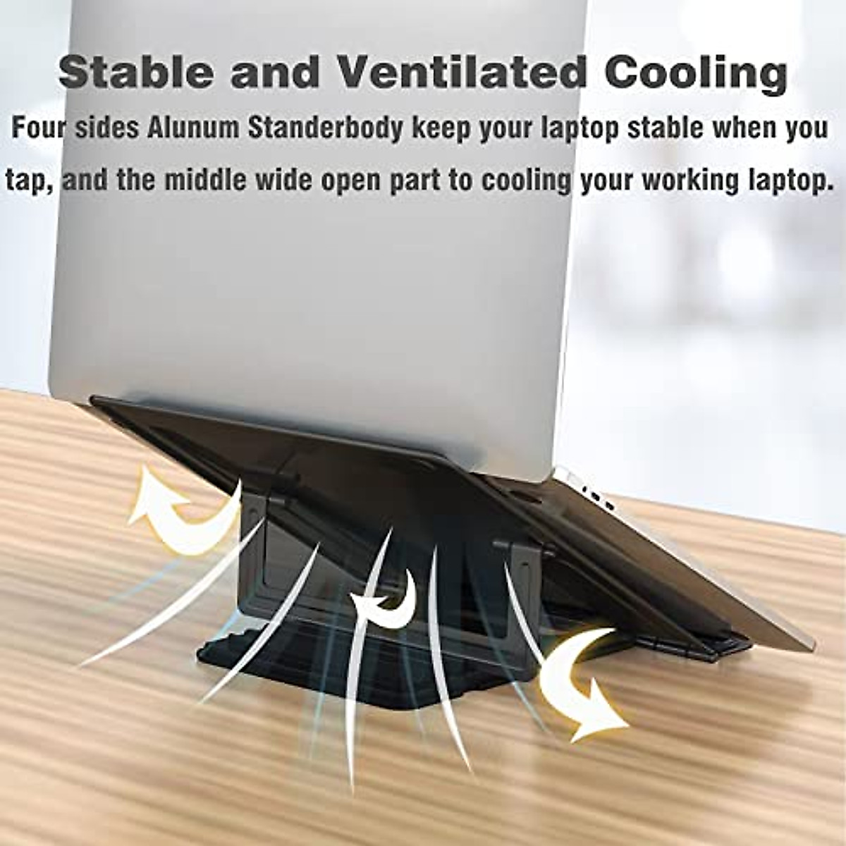 Aluminum Portable Laptop Stand for Desk,Adjustable Ergonomic Laptop Holder, Metal Computer Stand 4 Angle Anti-Slip Compatible with 9 to 15.6inch Laptop(Black)