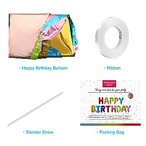 Happy Birthday Banner (3D Mixture color Lettering) 16 Inch Mylar Foil Letters, Inflatable Party Decor and Event Decorations for Kids and Adults, Reusable, Ecofriendly Fun