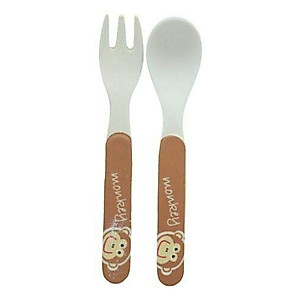 Ebros Whimsical 5 Piece Dinnerware Set for Kids Children Toddler Baby Made of No BPA Eco Friendly Organic Bamboo Fiber Fork Spoon Plate Bowl and Cup Essentials (Jungle George Monkey)