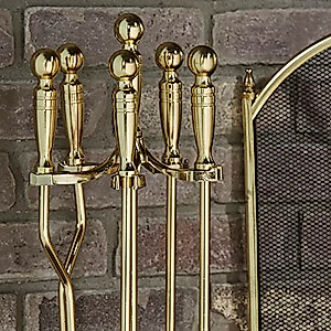 UniFlame Polished Brass Finish 5-Piece Fireplace Tools Set with Heavy Weight Steel Construction
