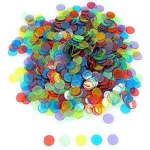 Regal Bingo Plastic Bingo Chips 1000 Pcs - Clear Transparent Counters Game Chips Set for Board Game - Fun Family Bingo Night - 3/4 Inch Assorted Colors - 5 Packs