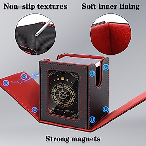 PTUI MTG Deck Box - Collectibe Card Box with Commander Window Display Trading Card Storage Box Holds 100 Double-Sleeved Cards Suitable for TCG/CCG/PTCG/EDH/Magic/Sport Cards (Black & Red)