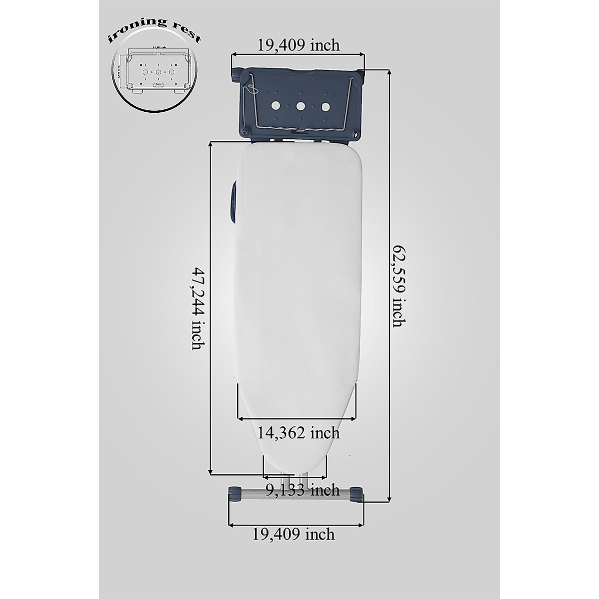 Mabel Home Ironing Board with Extra-Wide Surface, 8 Features, Retractable Shoulder Wings, Adjustable Height, 100% Cotton Cover