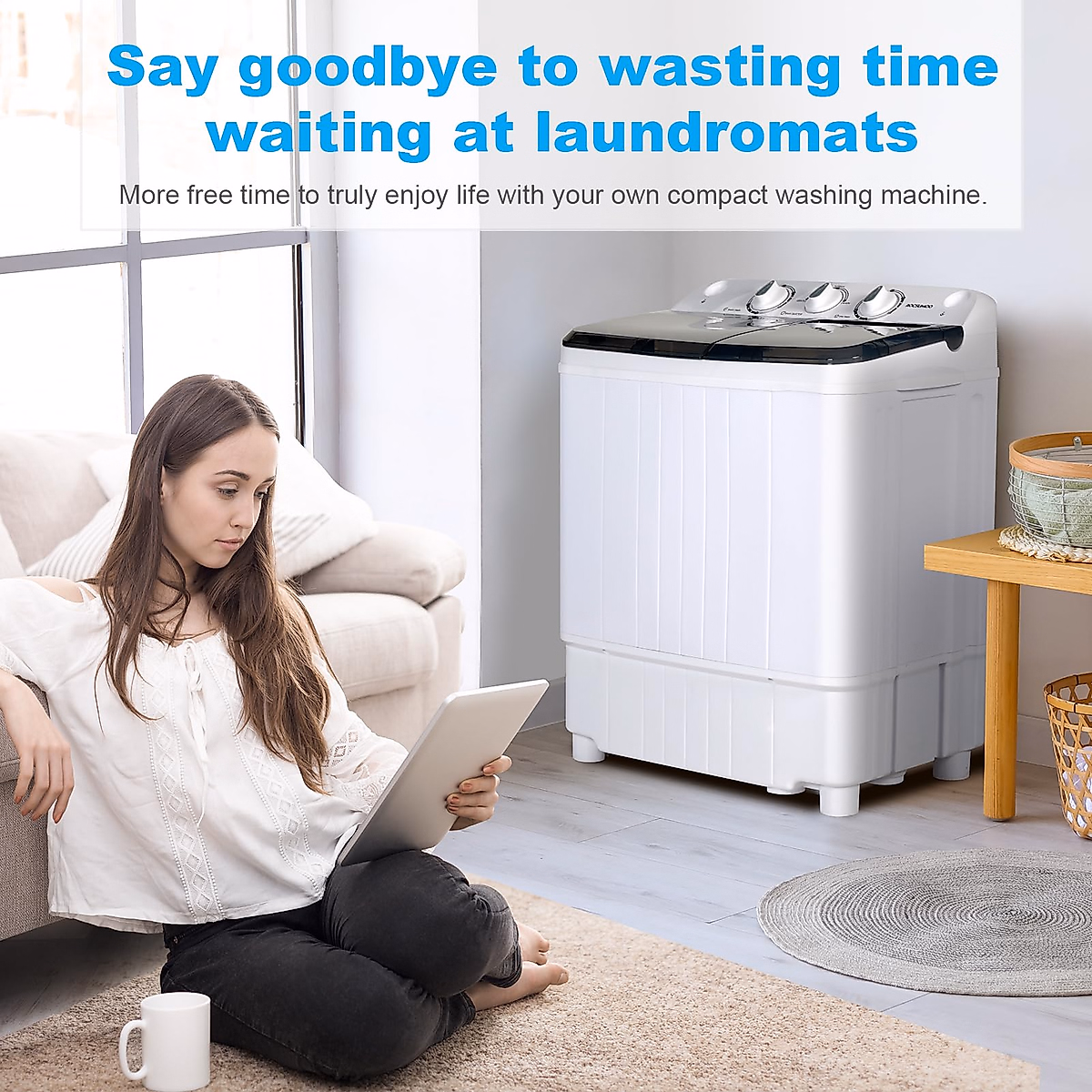 ROCSUMOO Portable Washing Machine with 17.6lbs Capacity, Laundry Washer(11lbs) and Spiner(6.6lbs) Combo, Mini Twin Tub Lavadora Portatil with Built-in Drain Pump for Apartment, RV and Dormitory