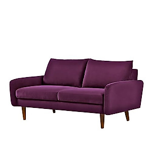 US Pride Furniture Kent Modern Velvet Loveseat Sofa, Comfortable 2 Seater Couch for Living Rooms and Small Spaces, Ideal Studio Apartment Furniture with Sleek Design, Eggplant