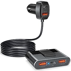 Nulaxy USB C Car Charger, 5 Multi Ports Adapter Car Charger with 3 Quick Charge 3.0 Port, 76W Cigarette Lighter USB Charger for Back Seat Charging, Compatible with Smartphones and Tablets Charging