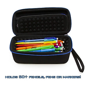 CASEMATIX Pencil Case and Protective Pencil Pouch with Removable Wrist Strap - Large Pencil Bag for 50+ Pens, Pencils and Markers with Padded Divider, Netted Accessory Storage and More - Case Only