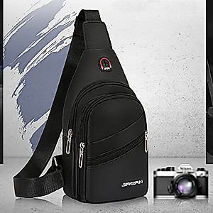 CENGNIAN Small Black Sling Crossbody Mini Backpack Shoulder Bag for Men Women, Lightweight One Strap Sling Bag for Hiking Walking Biking Travel Cycling, USB Charger