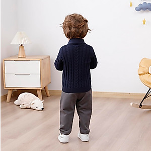 Feidoog Infant Baby Boys Cardigan Crochet Sweater V-Neck，Toddler Knit Button up Knitted Pattern Pullover Sweatshirt,Blue,6-12M