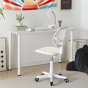 Urban Lifestyle Computer Office Rolling Swivel Task Desk Chair with Mesh Backrest and Caster Wheels, White with White Legs