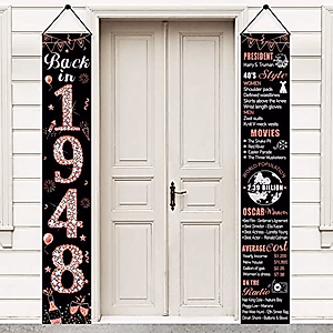 Rose Gold 75th Birthday Door Banner Decorations for Women, Back in 1948 Happy 75th Birthday Porch Sign Party Supplies, 75 Year Old Birthday Backdrop Decor for Outdoor Indoor