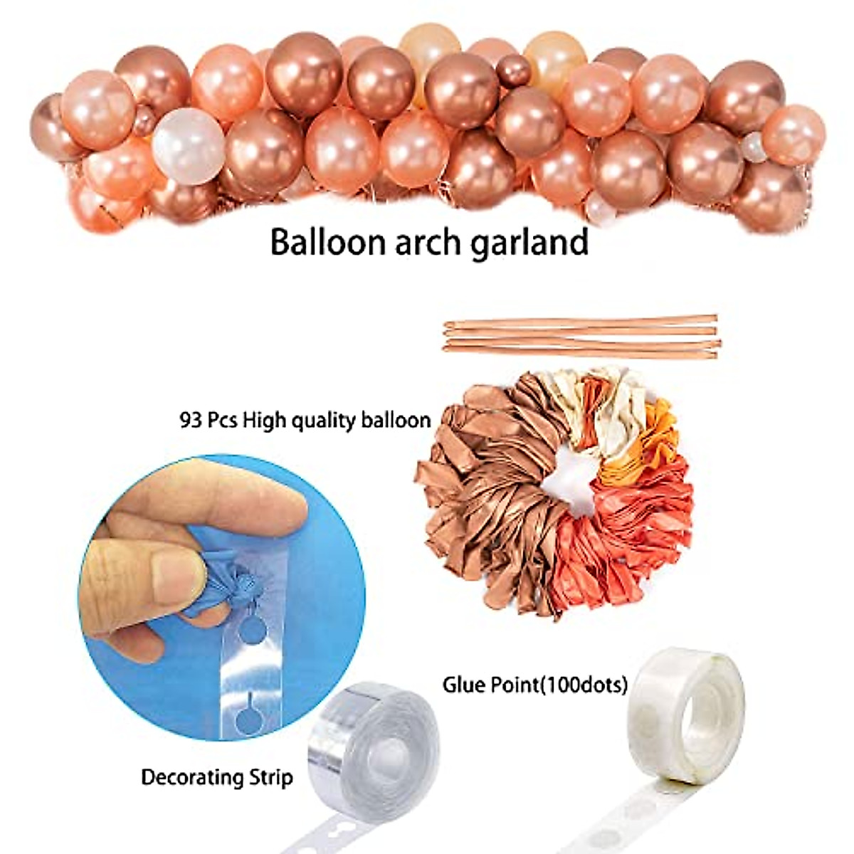 Rose Gold Birthday Party Background Decoration&Balloons Arch Kit,Crown,Rose Gold Happy Birthday Banner,Fringe Curtain,Balloon gift box,Sweet 16 18th 21st 30th Birthday for Women Girls