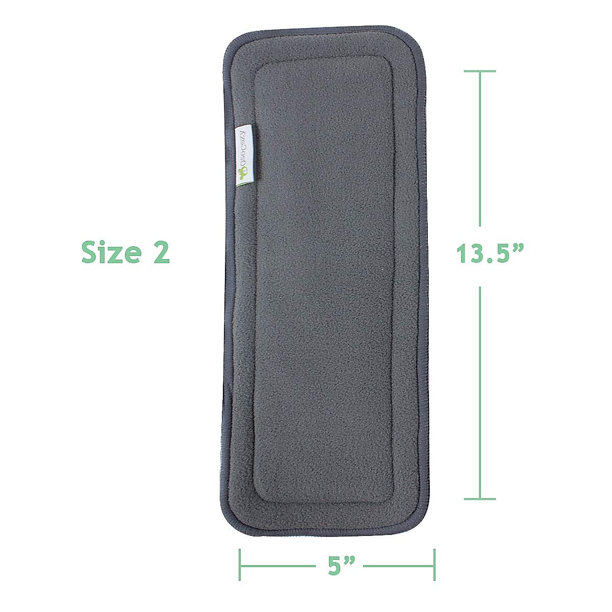 OsoCozy Charcoal Fleece Cloth Diaper Inserts, 5 Layers, 12 Pack, Washable, Soft, Highly Absorbant - Size 2 (5x13.5 inches) - Fits Newborn to 35 lbs