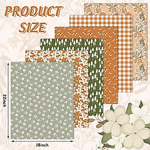 JarThenaAMCS 6Pcs Boho Cotton Fabric Bundles Retro Tree Plaid Fat Quarters Green Orange Flower Sewing Fabrics for Fall DIY Crafts Party Decor