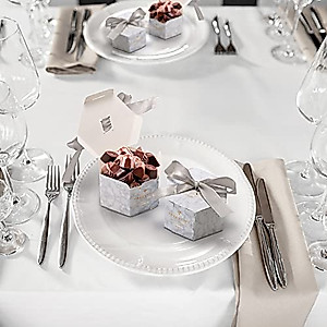 Okllen 100 Pcs Hexagonal Candy Boxes 3.2"Lx 2.7"Wx1.8"H, Wedding Birthday Party Favor Gift Boxes with Ribbons, Marble Pattern Treat Goodie Bags for Party Decoration, Baby Shower, Bridal Shower, Celebration