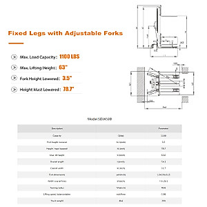 DMC-FPPS 1100lbs Capacity Manual Pallet Stacker, 63" Hydraulic Lift Height, 7.9"-29.3" Width Adjustable Forks, Hand Pallet Truck Forklift