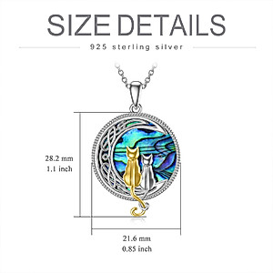 TOUPOP Silver and Gold Cat Necklace 925 Sterling Silver Cat on the Moon Necklace with Abalone Shell Cat Lovers Celtic Cat Jewelry Gifts for Women Birthday Christmas
