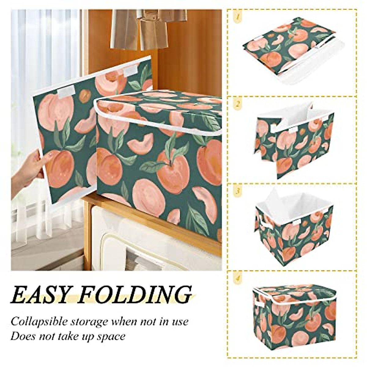 Dark Green Stylish Large Foldable Storage Bins with Handles, Clothes Storage Containers, Closet Organizers, Fabric Foldable Storage Box with Lid for Room Organization, Clothes Storage, Toys Storage