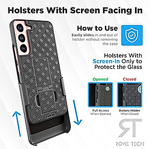Rome Tech Holster Case with Belt Clip for Samsung Galaxy S22 6.1" [ONLY] Slim Heavy Duty Shell Holster Combo - Rugged Phone Cover with Kickstand Compatible with Samsung Galaxy S22 - Black