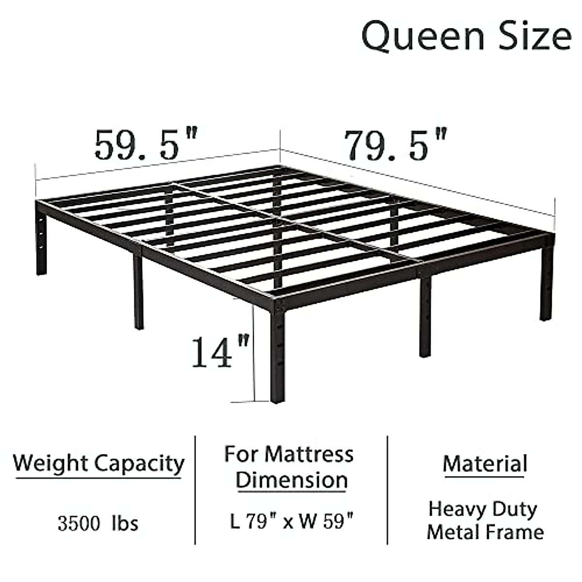 Mombinus 14 Inches Tall Queen Metal Platform Bed Frame/Heavy Duty Steel Slat Support/Noise Free/Easy Assembly/No Box Spring Needed Black