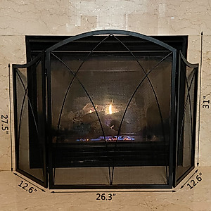 BESHINY Indoor Fireplace Screen 3 Panel Wrought Iron Large Screen Metal Decorative Mesh Cover