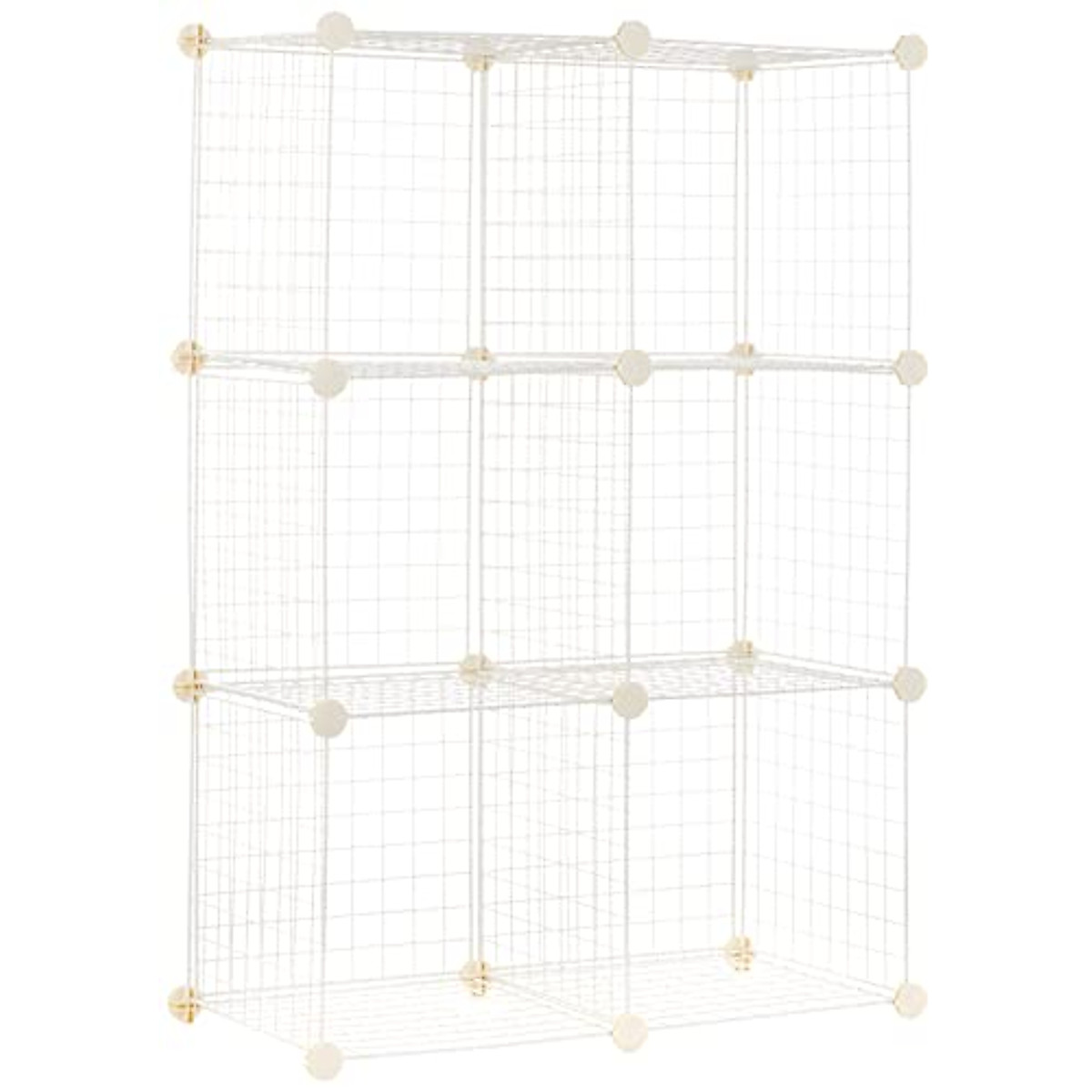 Amazon Basics 6 Cube Wire Grid Storage Shelves, Stackable Cubes, White, 14.6" D x 30.3" W x 44.8" H