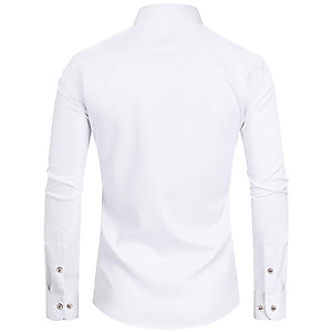 J.VER Men's Tuxedo Shirt Formal Dress Shirt Pleated Long Sleeve Button Down Shirts for Prom Party Wedding Solid White