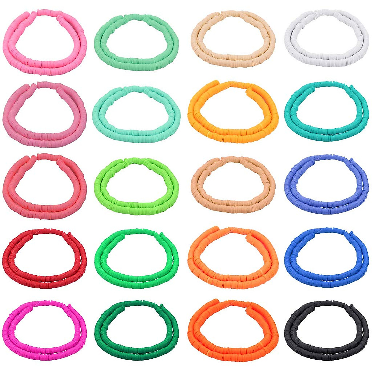 8000Pcs Clay Beads Clay Bracelet Beads 6mm Flat Round Clay Beads Clay Spacer Beads Flat Colorful Clay Beads About 20strands Clay Beads for Jewelry Making Bracelets Necklace Crafts (20 Color, 6mm)