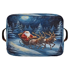 ALAZA Pine Tree Santa Claus Oil Painting Foldable Storage Box Storage Basket Organizer Bins with Handles for Shelf Closet Living Room Bedroom Home Office 1 Pack