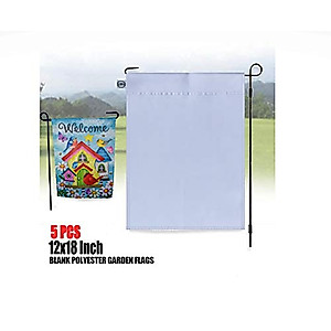 EZHVA 5 pcs 12x18Inch Double-Sided White Solid Sublimation Blank Polyester Flags DIY for Garden and Yard Blank Canvas Banner for Vinyl and Ink Sublimation Blanks 300D Polyester 3-Layer Weave Strands