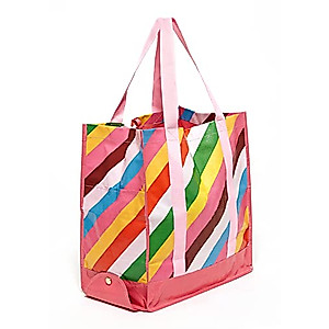 ban.do Foldable Market Tote, Reusable Grocery Bag with Shoulder Straps, Large Tote for Beach, Produce, or Shopping (Rainbow Stripe)