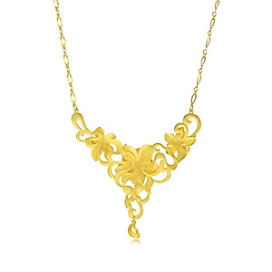 CHOW SANG SANG Chinese Wedding Collection 999.9 24K Solid Gold Price-by-Weight 24.7g Gold Floral Blooming Necklace for Women and Wedding Occasions 90418N | 18.5", (47 CM)