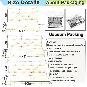 Replacement Cushions for Outdoor Swing, Waterproof Bench Cushions with Backrest Outdoor Furniture 2-3 Seater Washable Swing Replacement Cushions for Garden Patio loveseat Pad(Khaki 40x47 inch)