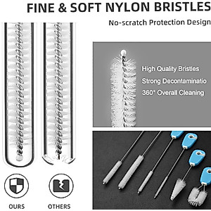 ALINK Straw Cleaning Brush with Handle, Good Grips Bottle Straw Cleaner Set for Extra Long Wide Straws, Baby Bottle, Tumbler, Pipe, Tube, Lids, Pack of 6 - Blue