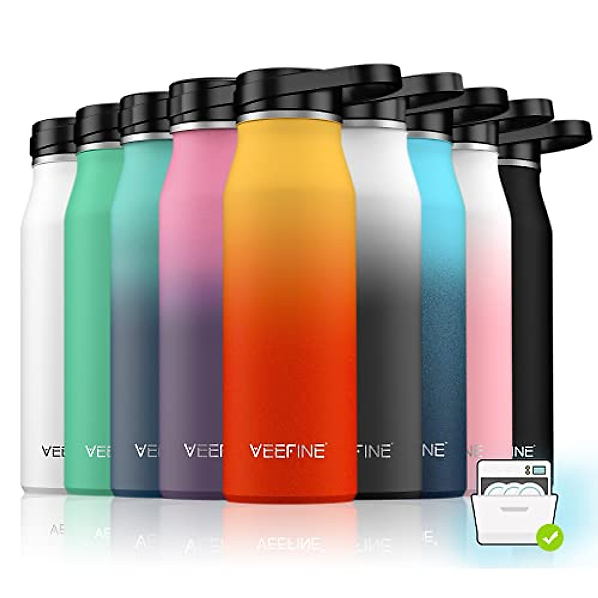 VeeFine Insulated Water Bottle Dishwasher Safe Metal Water Bottle BPA-Free Stainless Steel Water Bottles 20/32/40oz Reusable Thermos for Hiking Camping and School