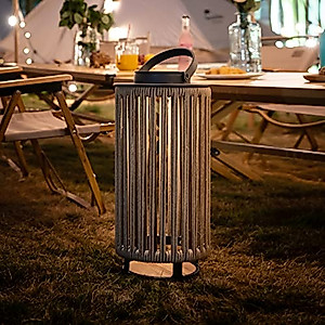 LebenLiebe Outdoor Solar Lights Patio Decorative Lanterns Aluminum Braided Rope Lantern with Handle for Yard, Lawn, Garden,Yellow,21 Inches