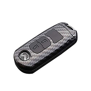 iJDMTOY (1) Carbon Fiber Pattern Smart Key Fob Shell w/ Black Silicone Key Button Skin Compatible With Mazda 2 3 5 6 CX-3 CX-5 CX-7 CX-9 MX-5 (Fit 2 or 3 Button Keys)