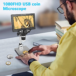 UF-TOOLS 7 Inch LCD Digital Microscope with 64GB TF Card, 1200x Magnification, 12MP Ultra-Precise Focusing Camera 1080P Video Microscope 8 LED Lights for Coin Circuit Board Soldering PC Watch Repair