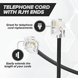 THE CIMPLE CO Phone Line Cord 50 Feet - Modular Telephone Extension Cord 50 Feet - 2 Conductor (2 pin, 1 line) Cable - Works Great with FAX, AIO, and Other Machines - Black