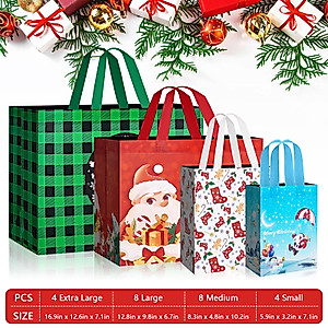 24 Pack Christmas Gift Bags Assorted Sizes with Handle, Reusable Tote Gift Bags Includes 4 Extra Large, 8 Large, 8 Medium, 4 Small, Non-Woven Christmas Bags for Gifts Xmas Party Holiday Favors